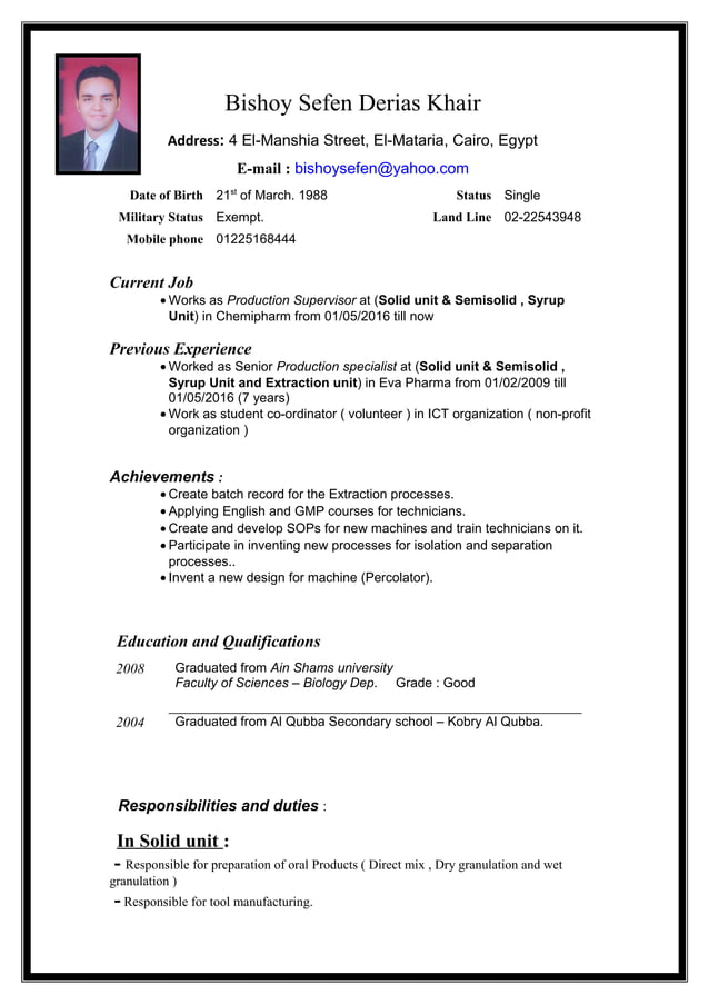 Bishoy Sefen Derias CV - Copy | PDF