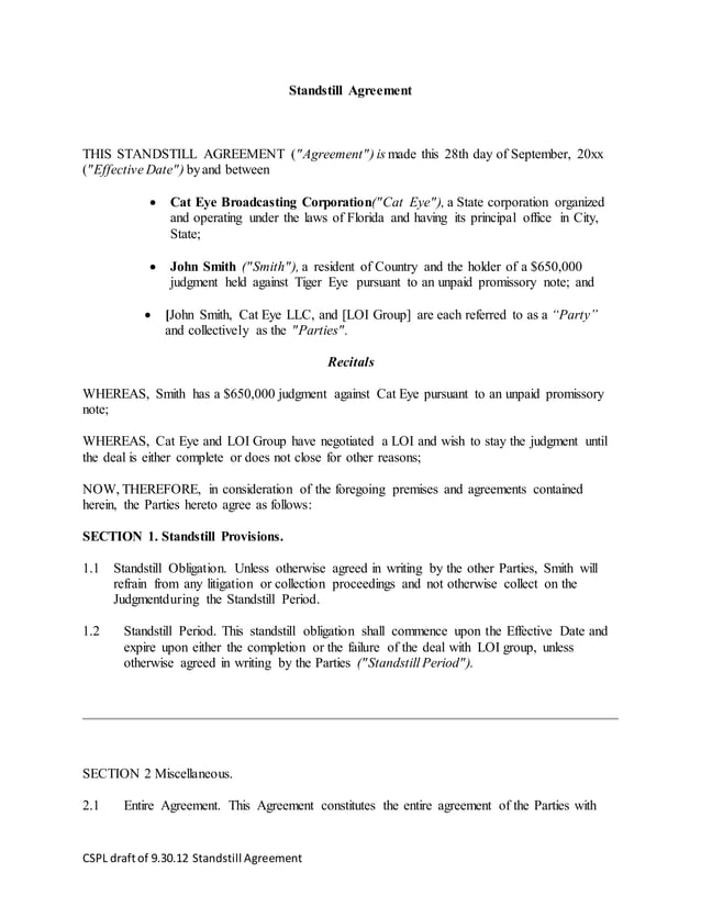 Standstill Writing Sample | PDF