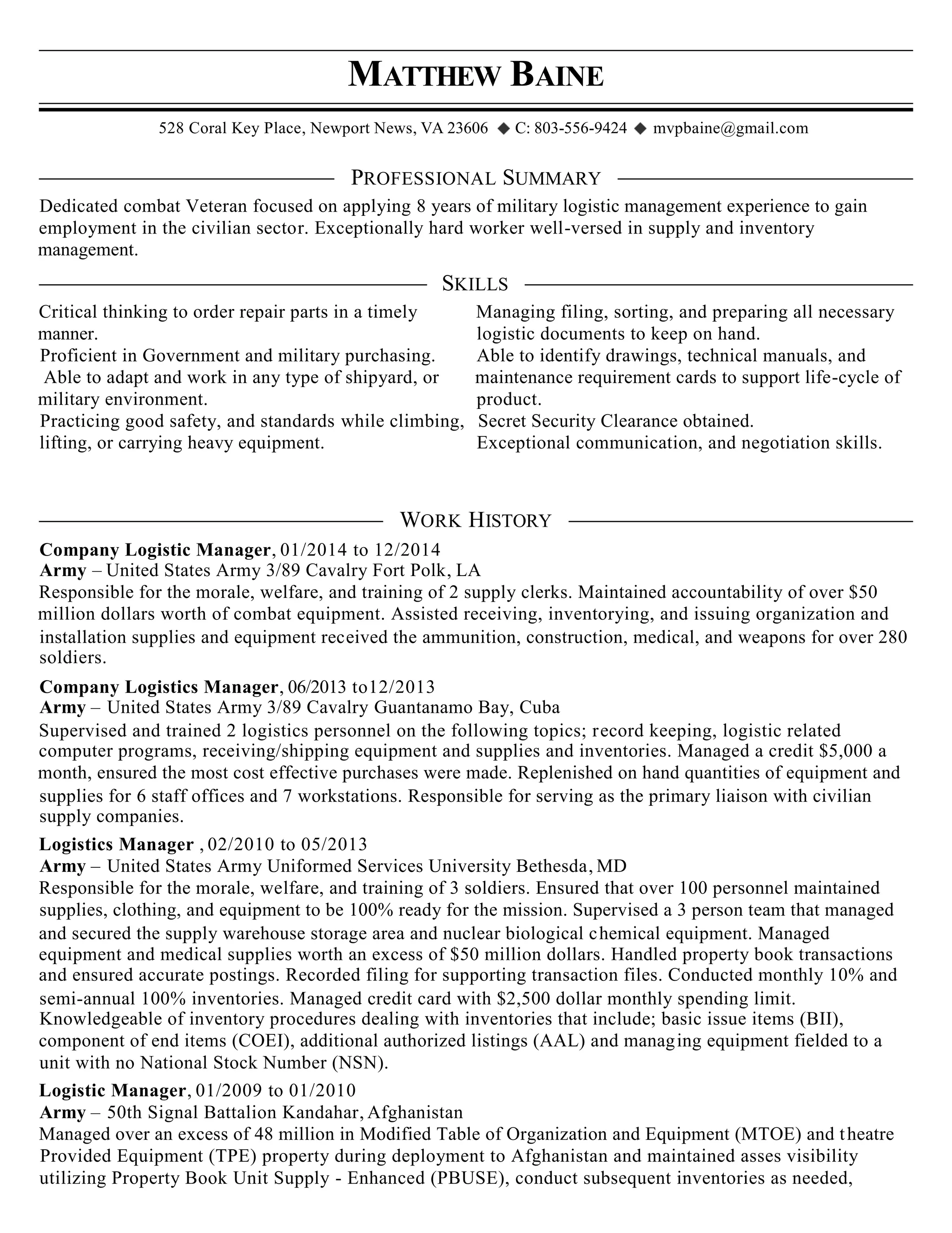 Matthew Baine Resume 1 | PDF