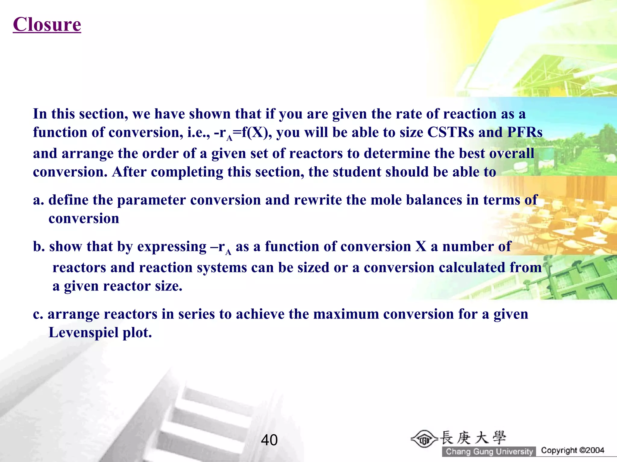 conversion and reactor sizing | PPT