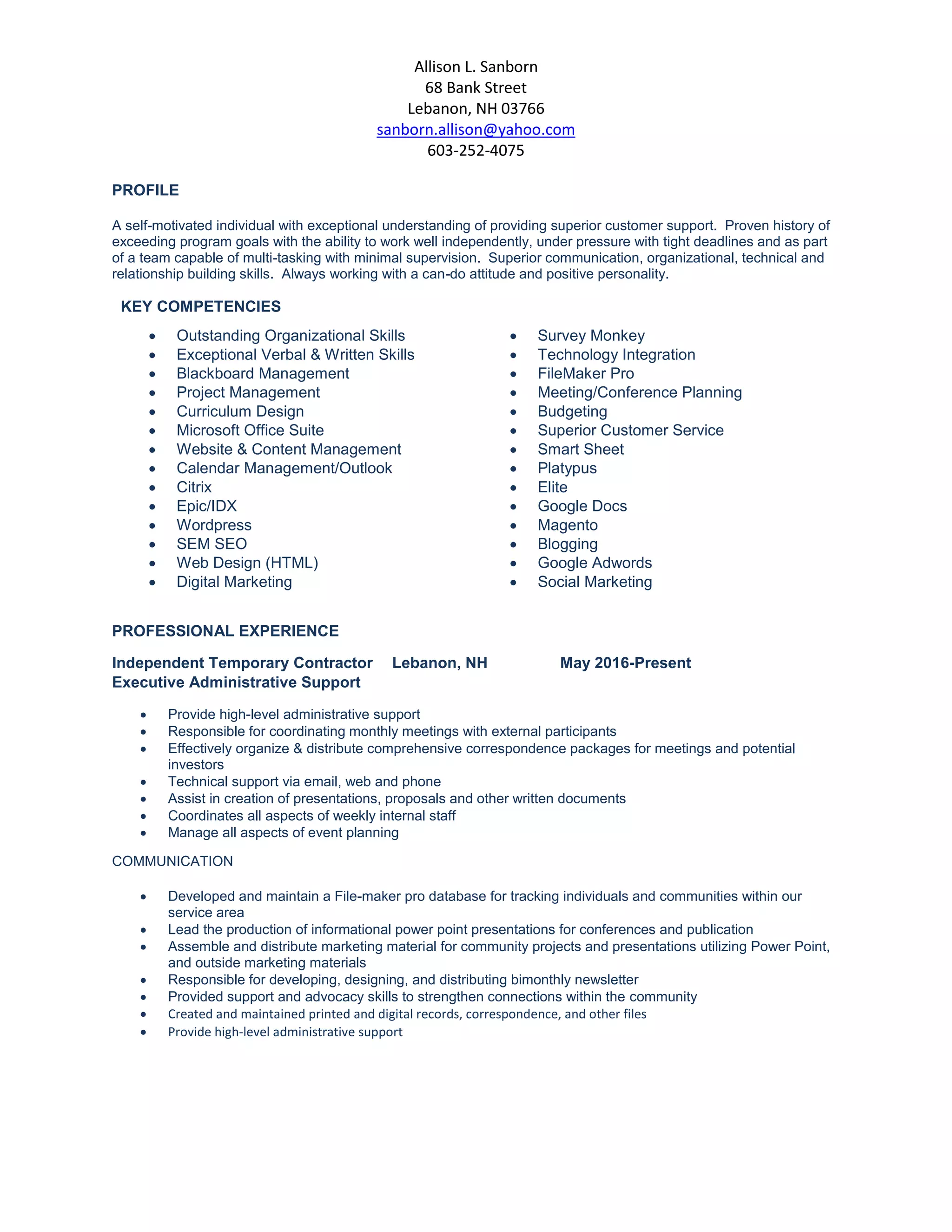 Allison L Sanborn Resume | PDF
