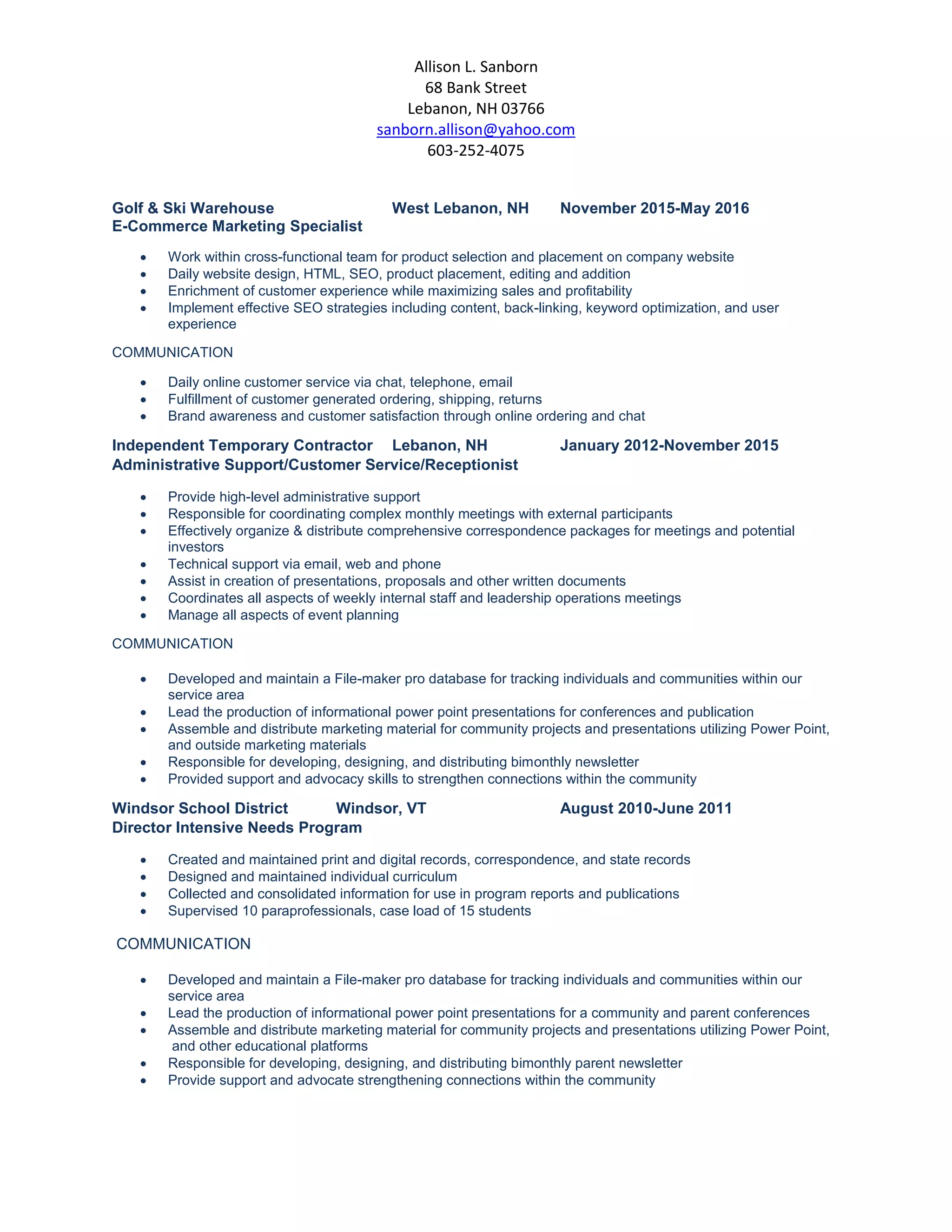 Allison L Sanborn Resume | PDF
