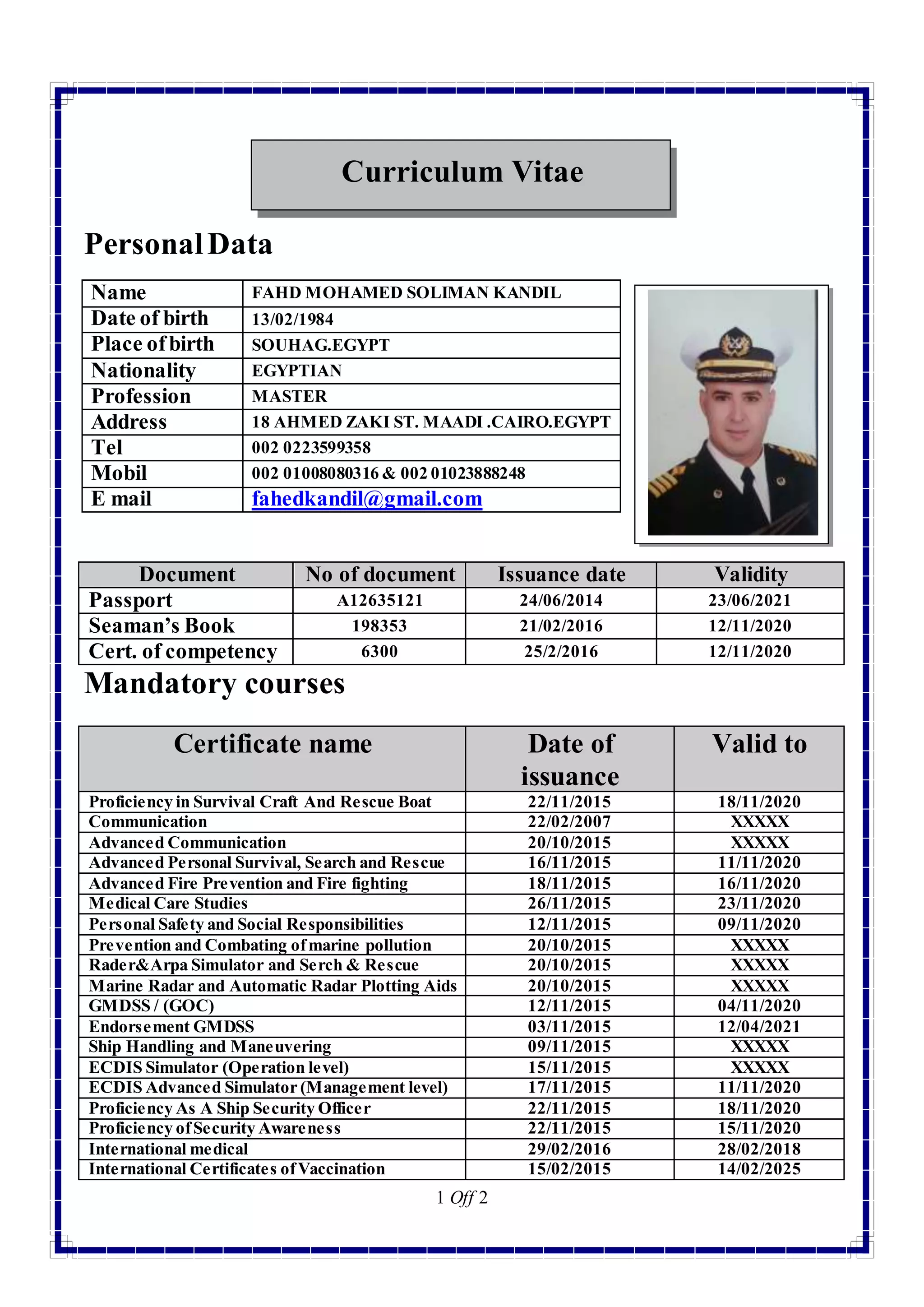 C.V | DOCX | Cruises | Travel Type