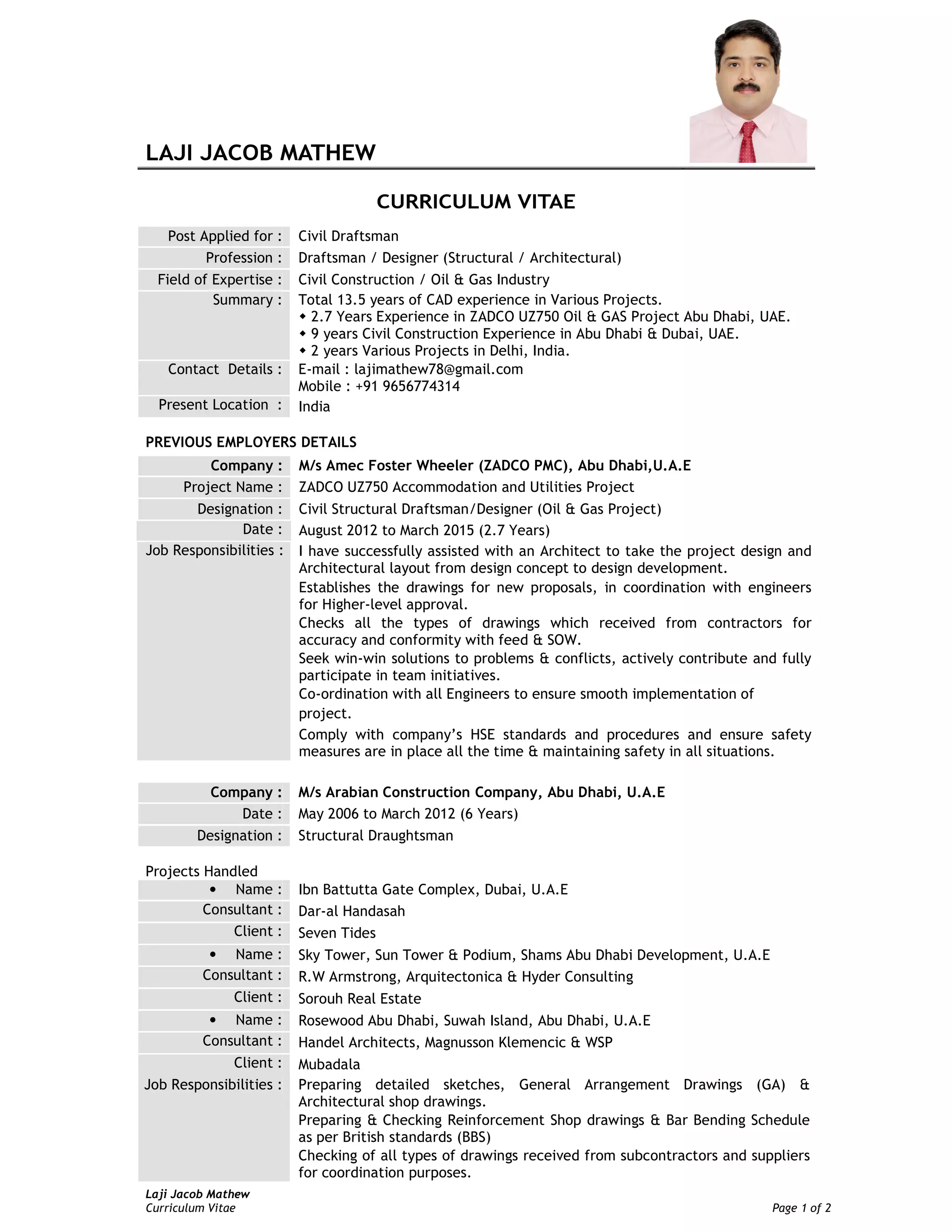 LAJI JACOB MATHEW - CV | PDF | Civil Engineering Industry | Industries