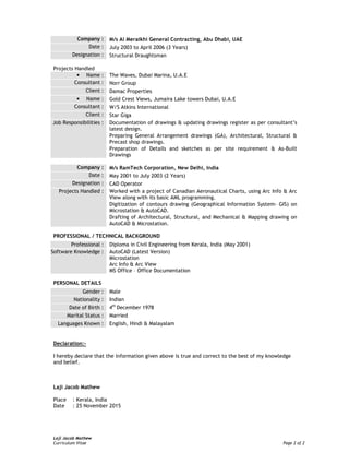 LAJI JACOB MATHEW - CV | PDF | Civil Engineering Industry | Industries