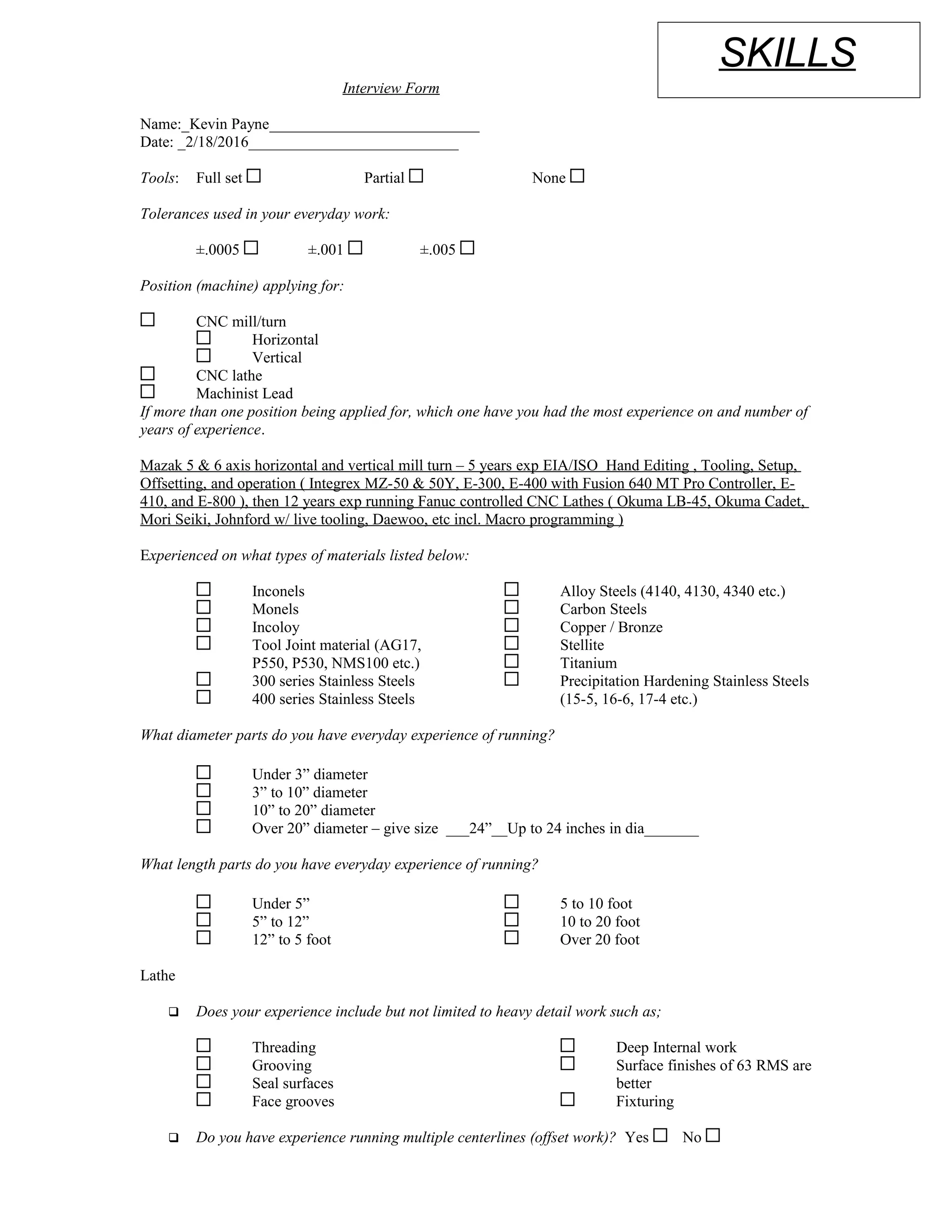 Technical Skills Interview form | PDF