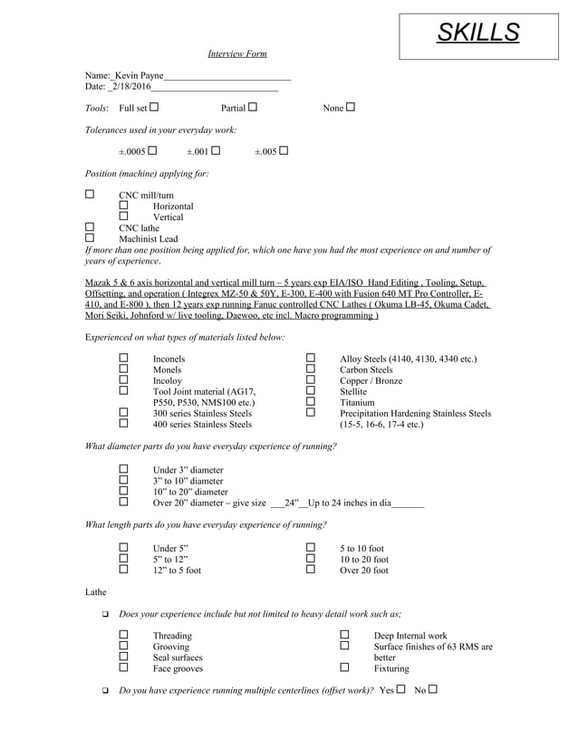Technical Skills Interview form | PDF