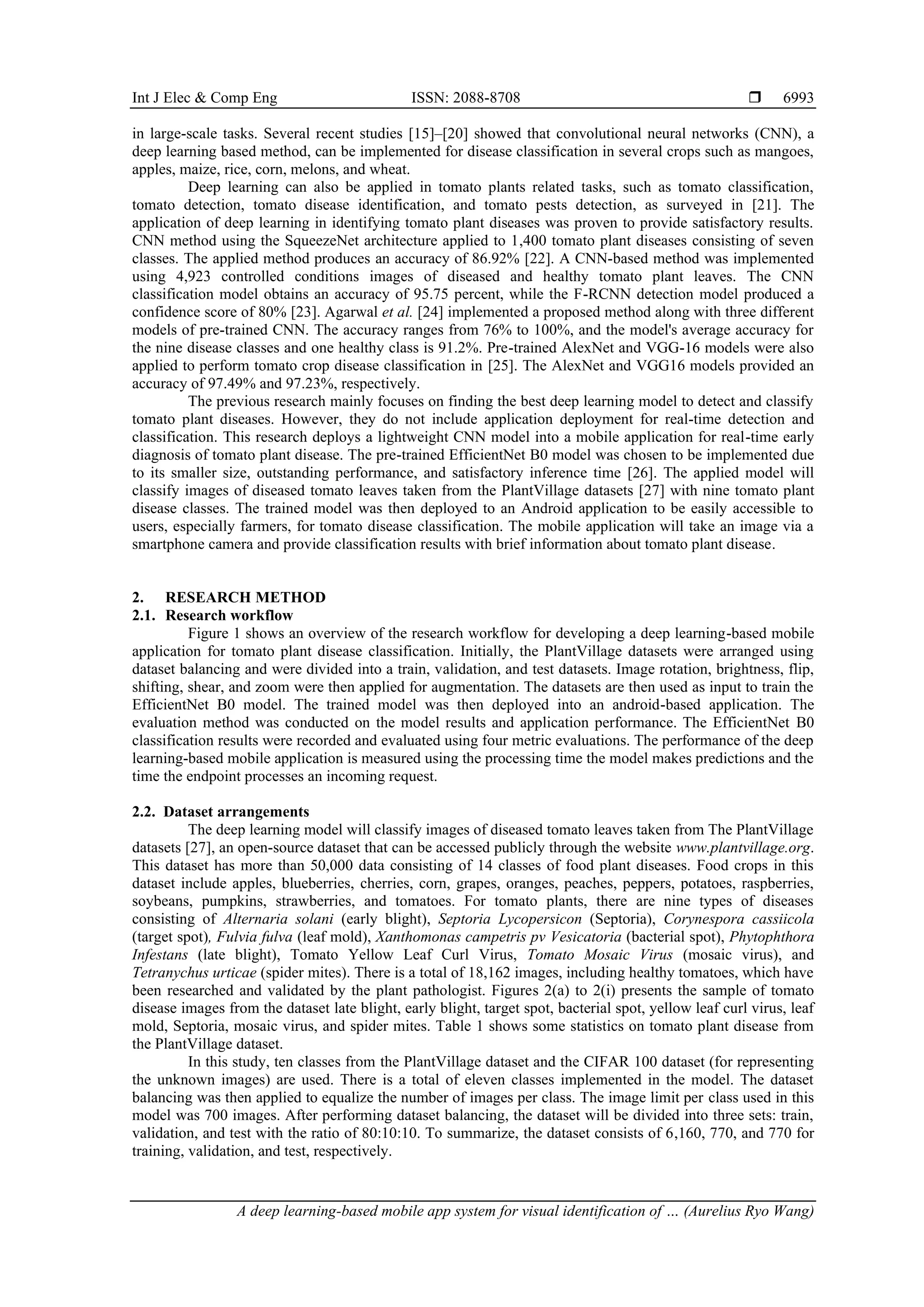 A deep learning-based mobile app system for visual identification of tomato plant disease | PDF
