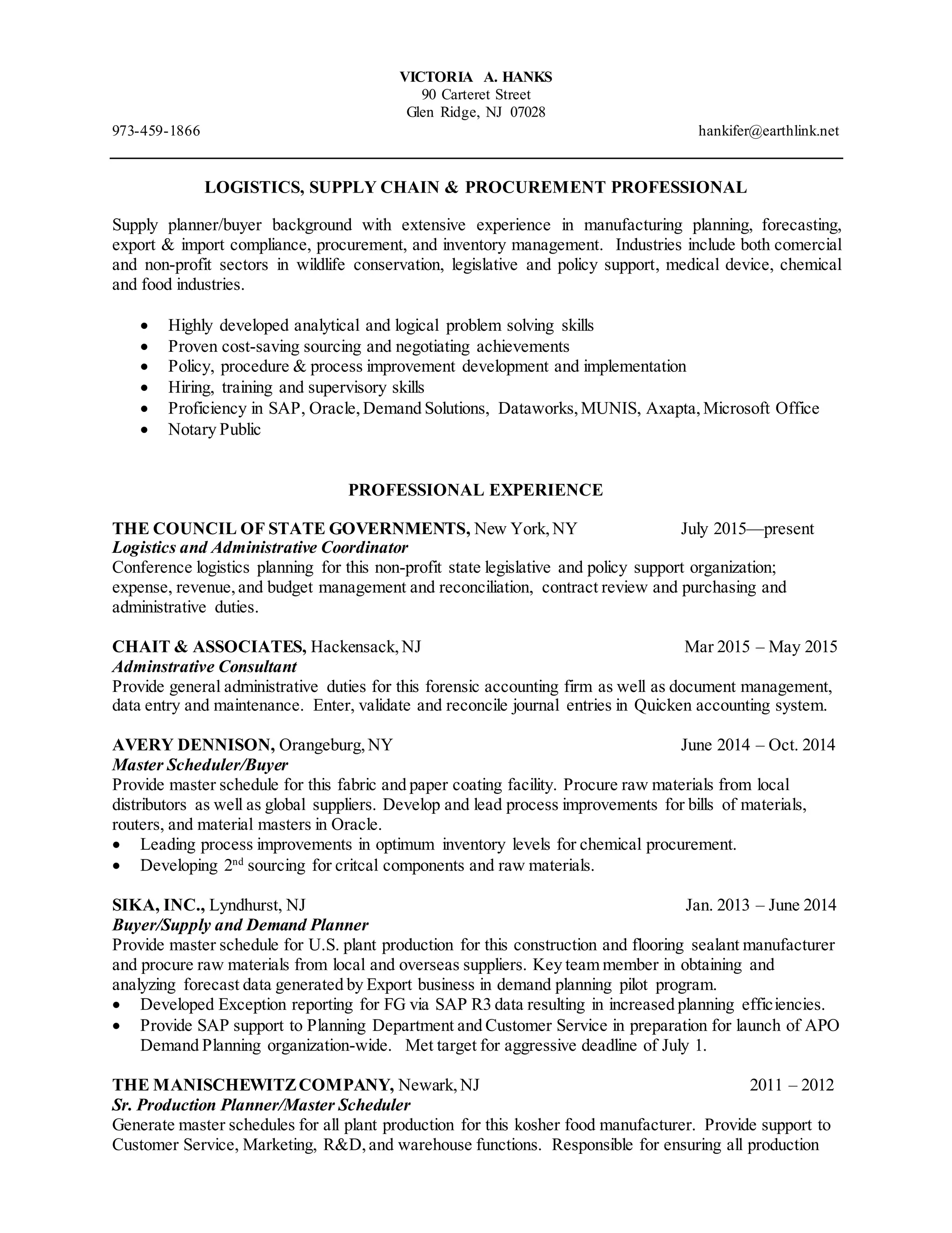 V Hanks Resume 2016 | DOCX | Logistics | Business