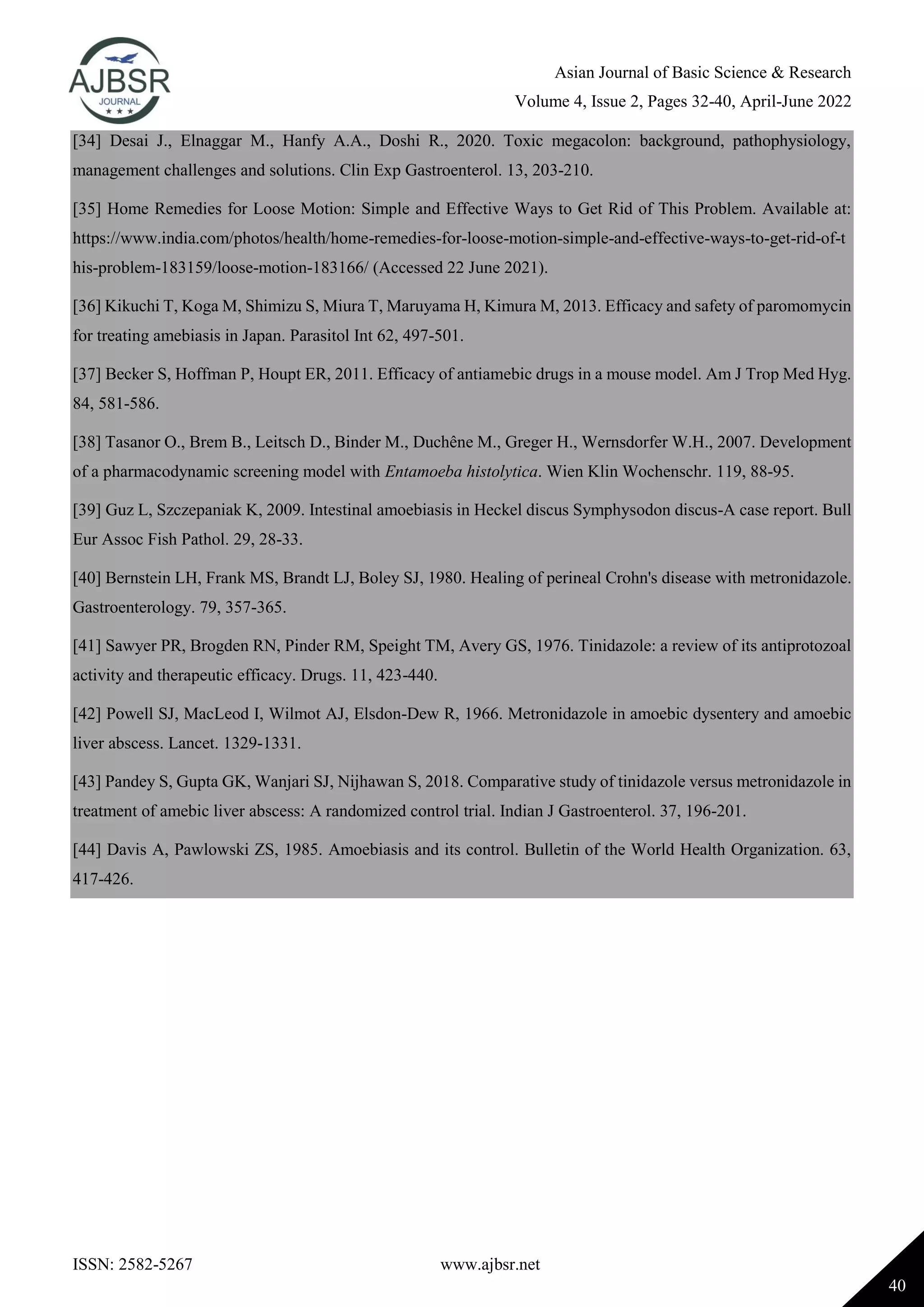 Amoebiasis: An Infectious Disease Caused by Entamoeba histolytica | PDF