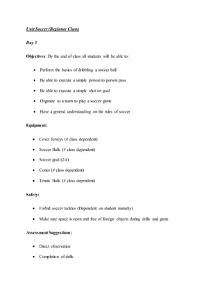 Unit Soccer lesson plan day 3 beginner | PDF