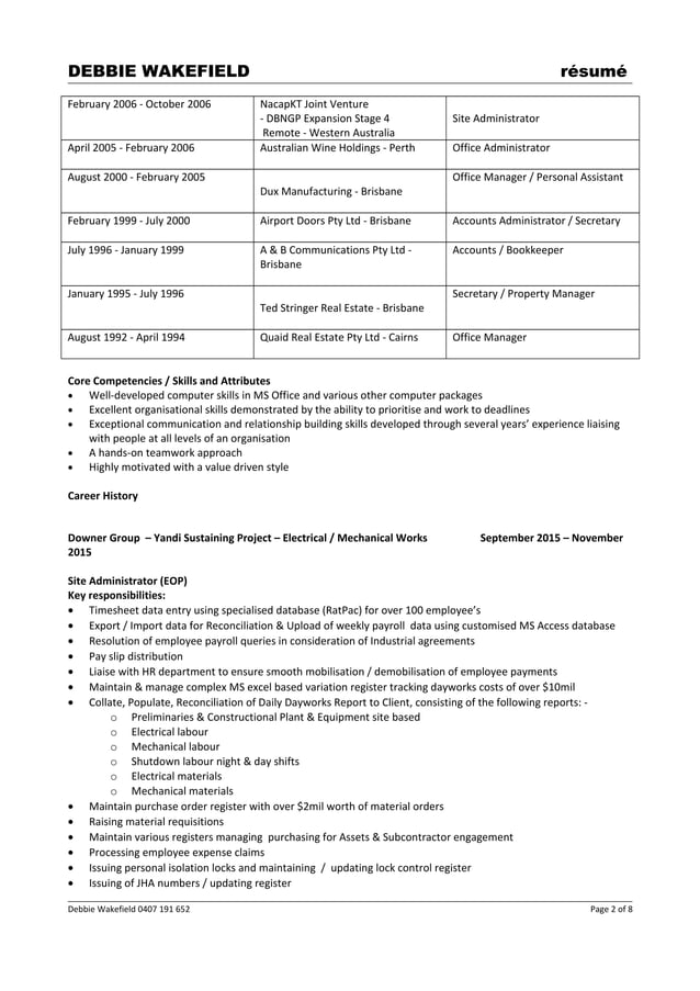 Debbie Wakefield Resume 2015 | DOC