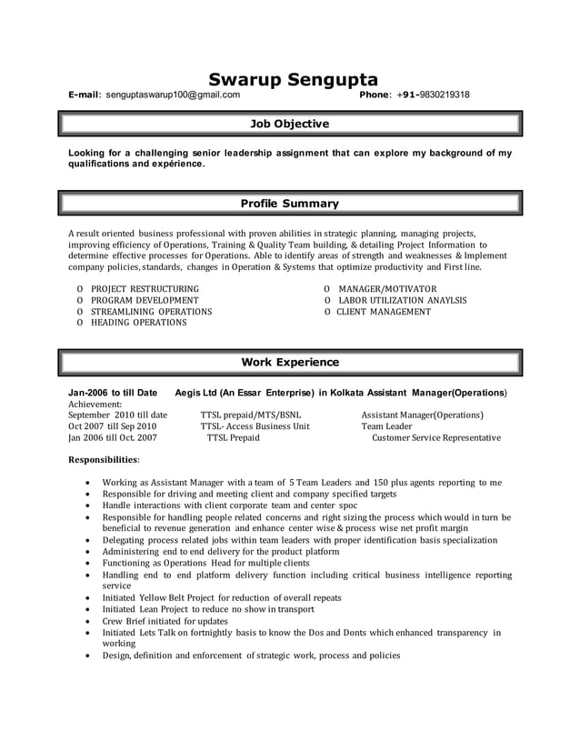 Resume of Swarup Sengupta | DOCX | Business Administration | Business