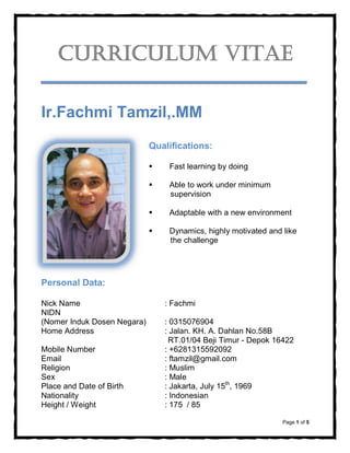 CV Of Ir Fachmi Tamzil MM | PDF