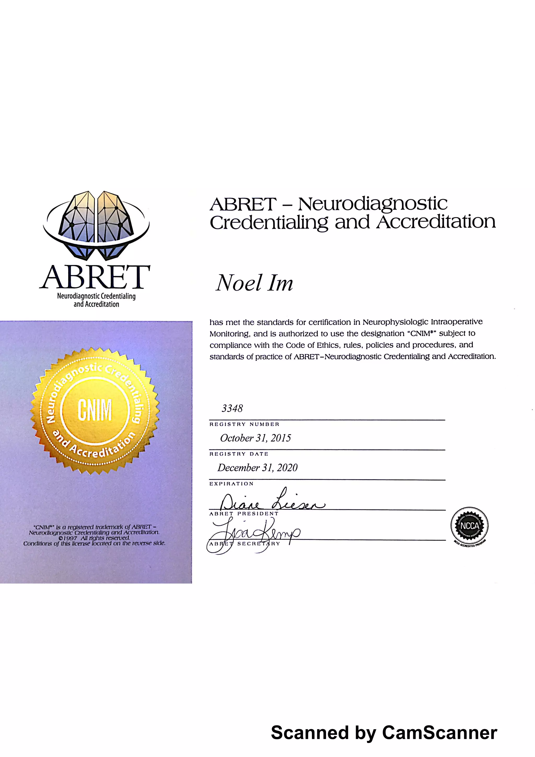 CNIM Certificate | PDF