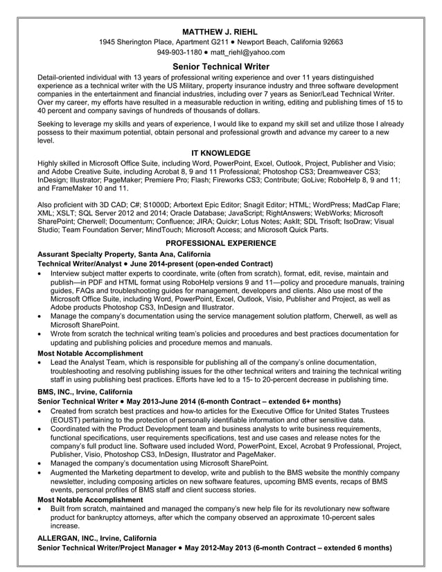 Matthew.J.Riehl - Seasoned Senior Technical Writer | PDF