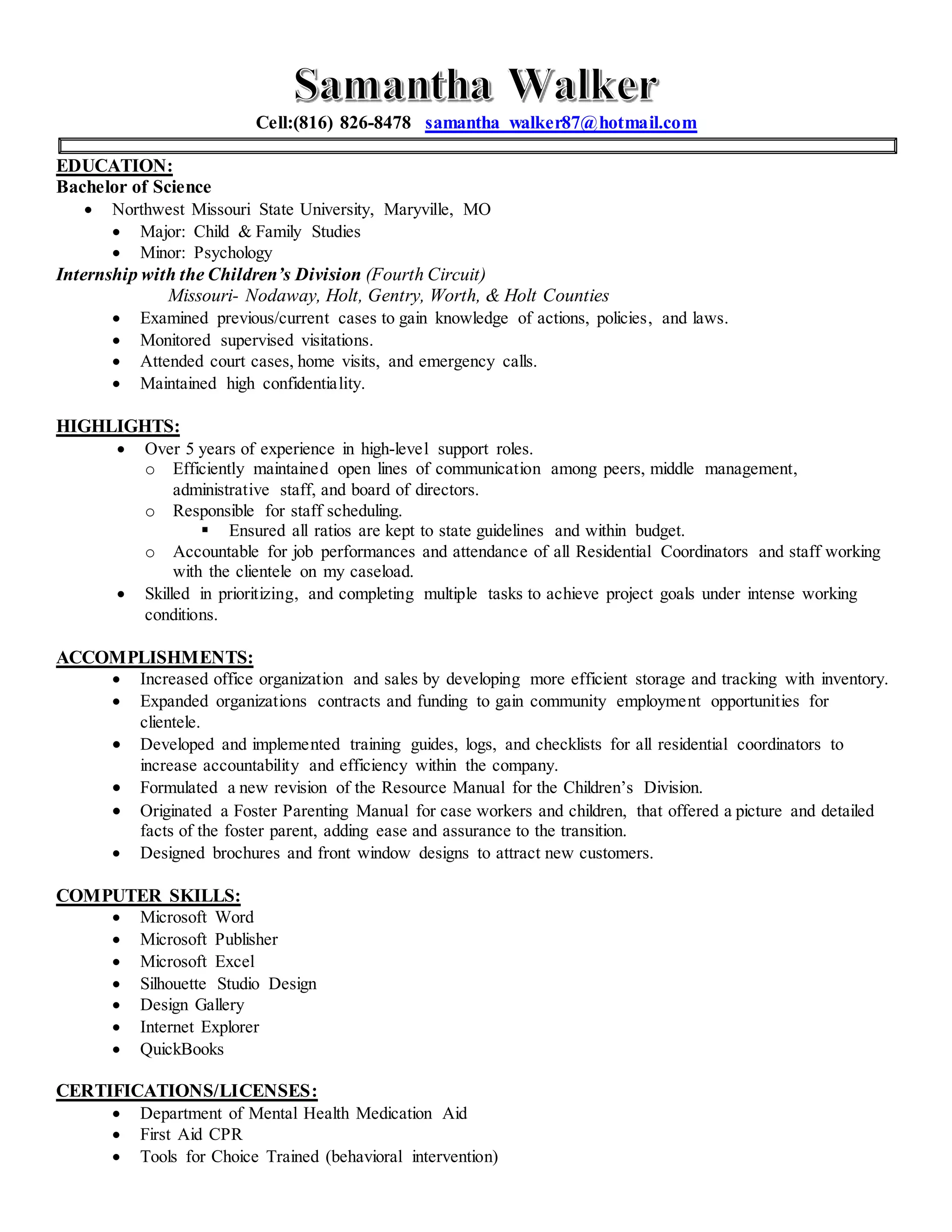 Samantha Walker Resume | DOCX