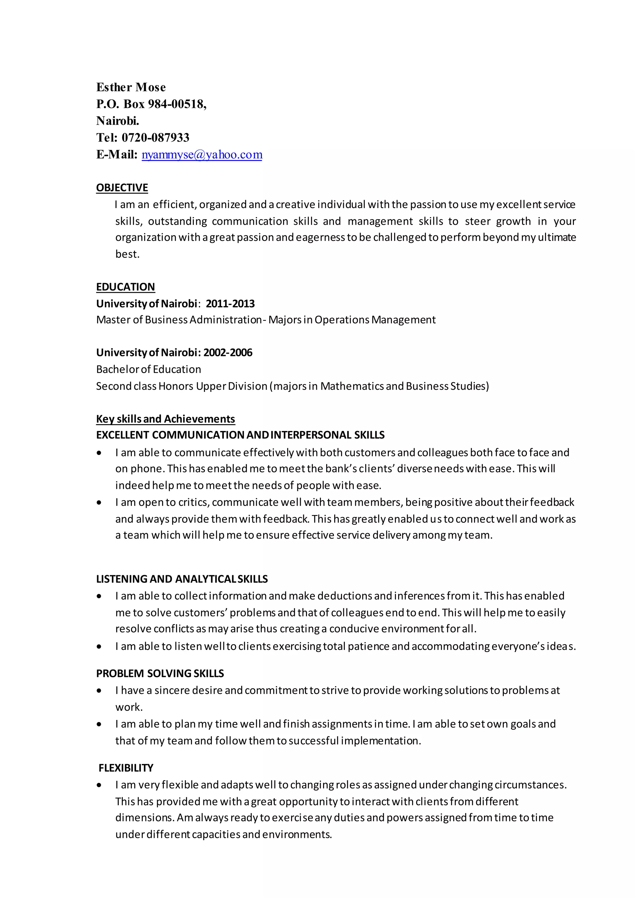 cv mose | DOCX | Business Administration | Business