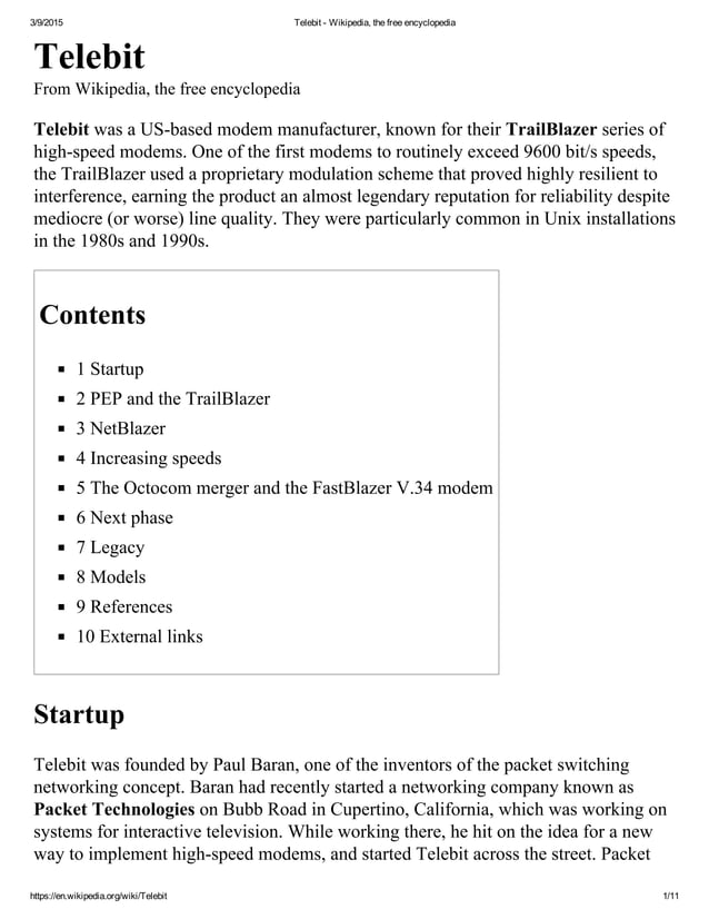 Telebit - Wikipedia, the free encyclopedia | PDF | Computer Networking ...