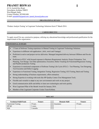 Pramit Biswas_QA_36 Months_Resume | DOC | Computer Software and Applications | Computing