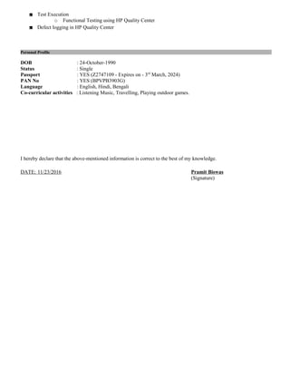 Pramit Biswas_QA_36 Months_Resume | DOC | Computer Software and Applications | Computing