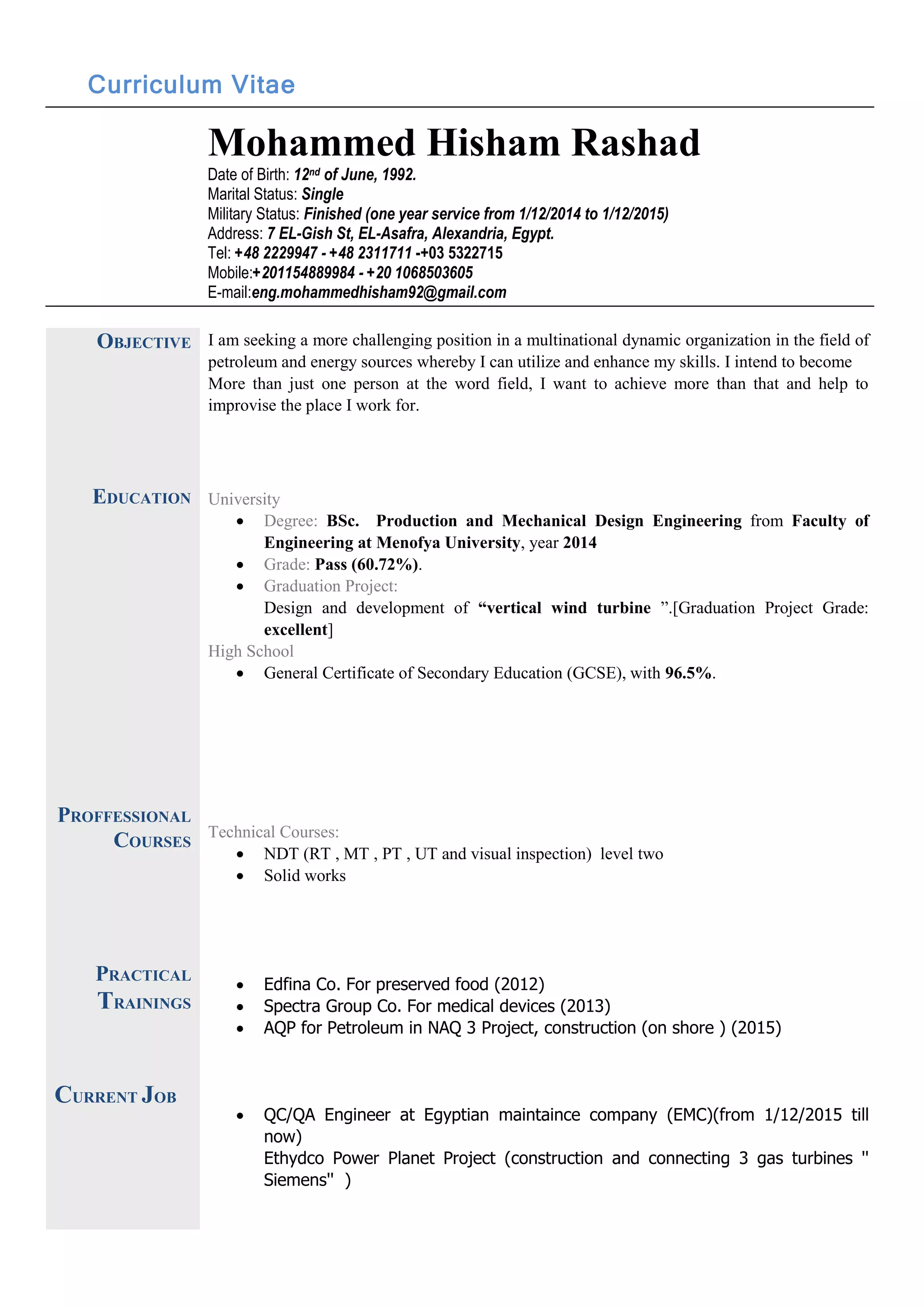 Hisham,mohamed, CV | PDF