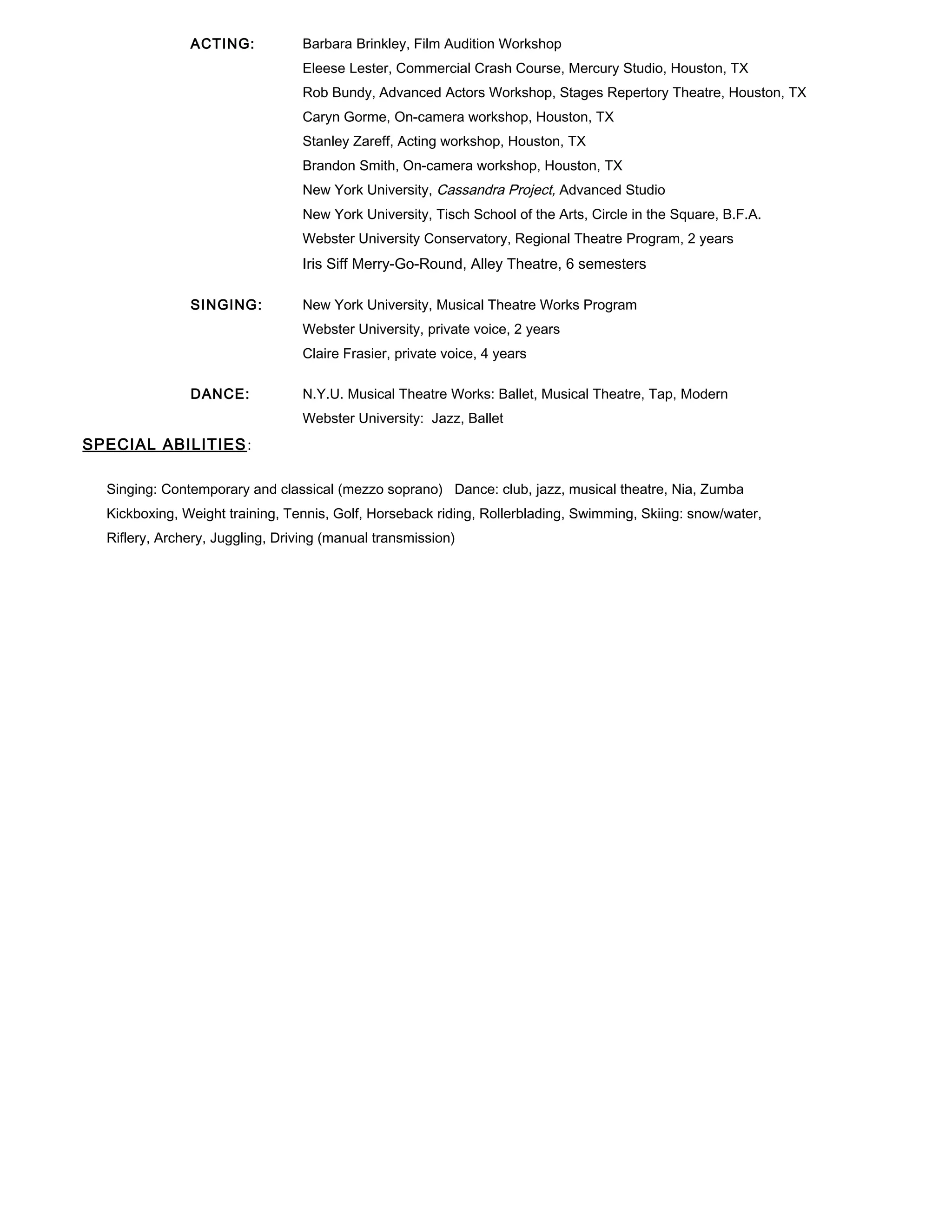 Adrianne Kipp acting resume | DOC