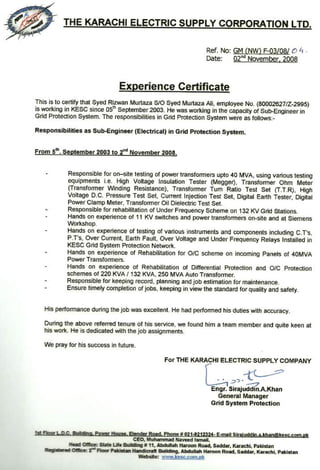 7. Experiance certificate KESC | PDF