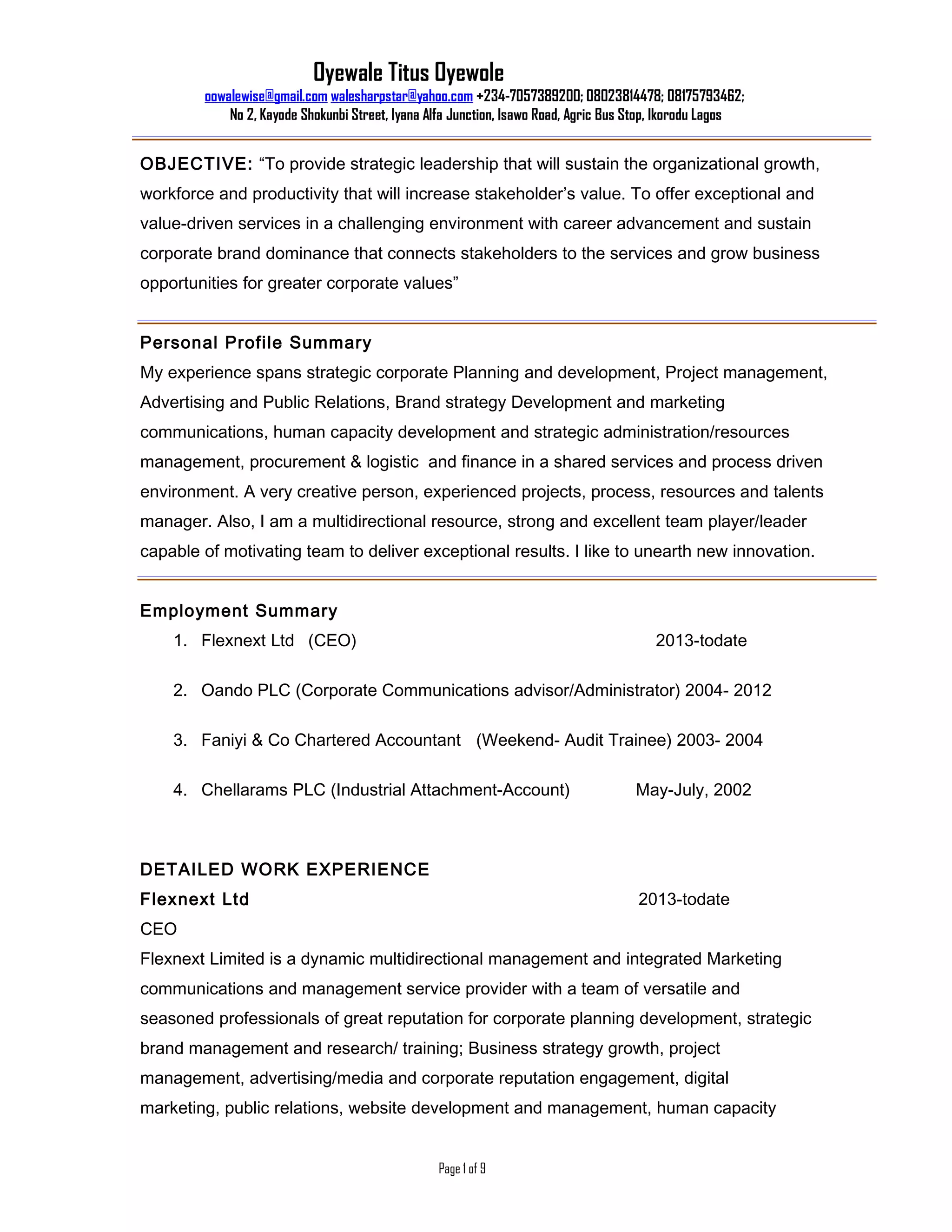 Oyewale Titus Oyewole CV | DOC