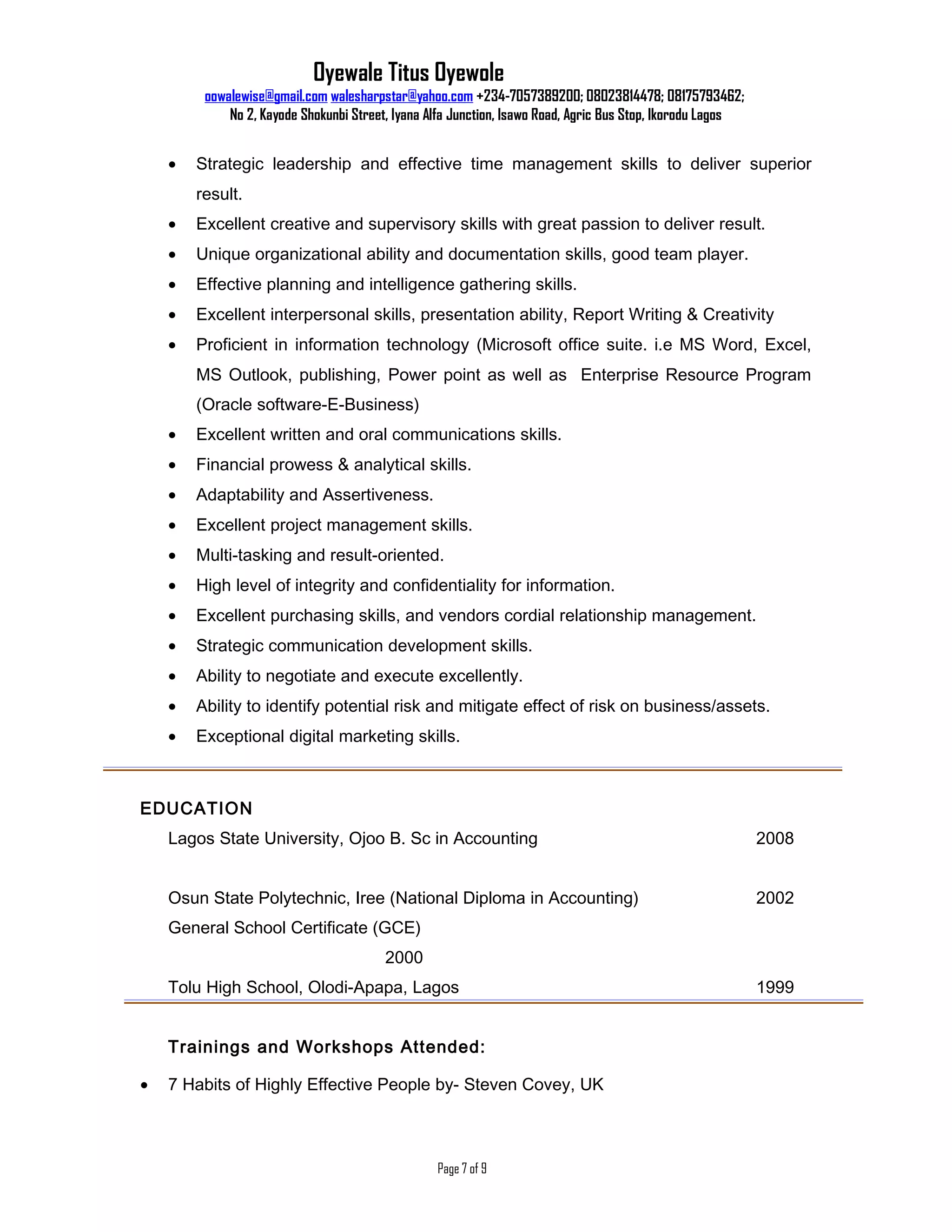 Oyewale Titus Oyewole CV | DOC