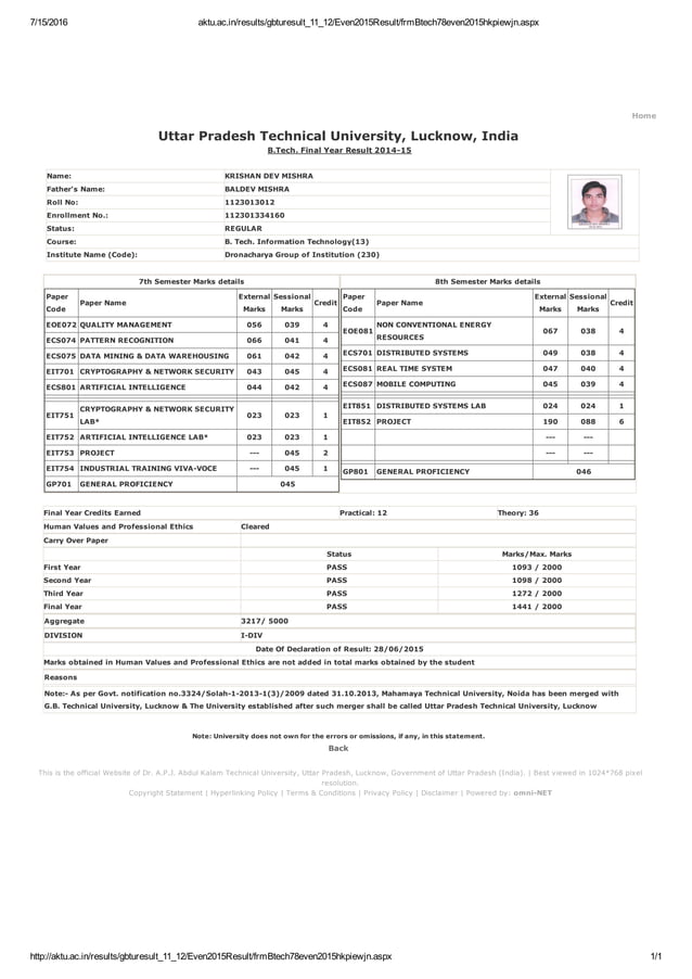 BTECH FINAL YR RESULT | PDF | Education