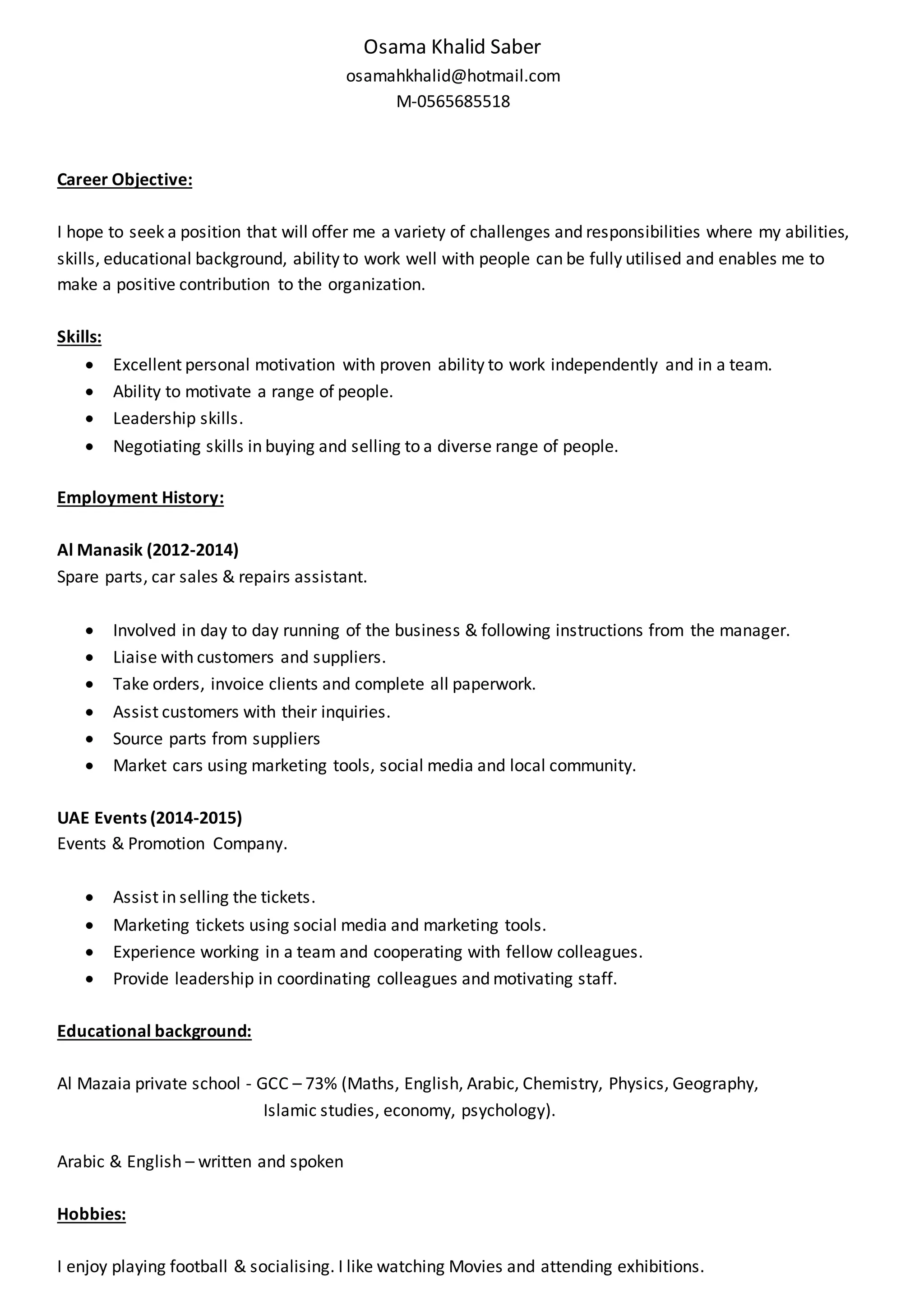 Osama Khalid Saber cv | DOCX