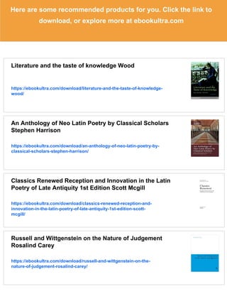 Latin Poetry and the Judgement of Taste Charles Martindale | PDF