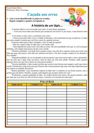 Atividade ortográfica - Caçada aos erros | PDF