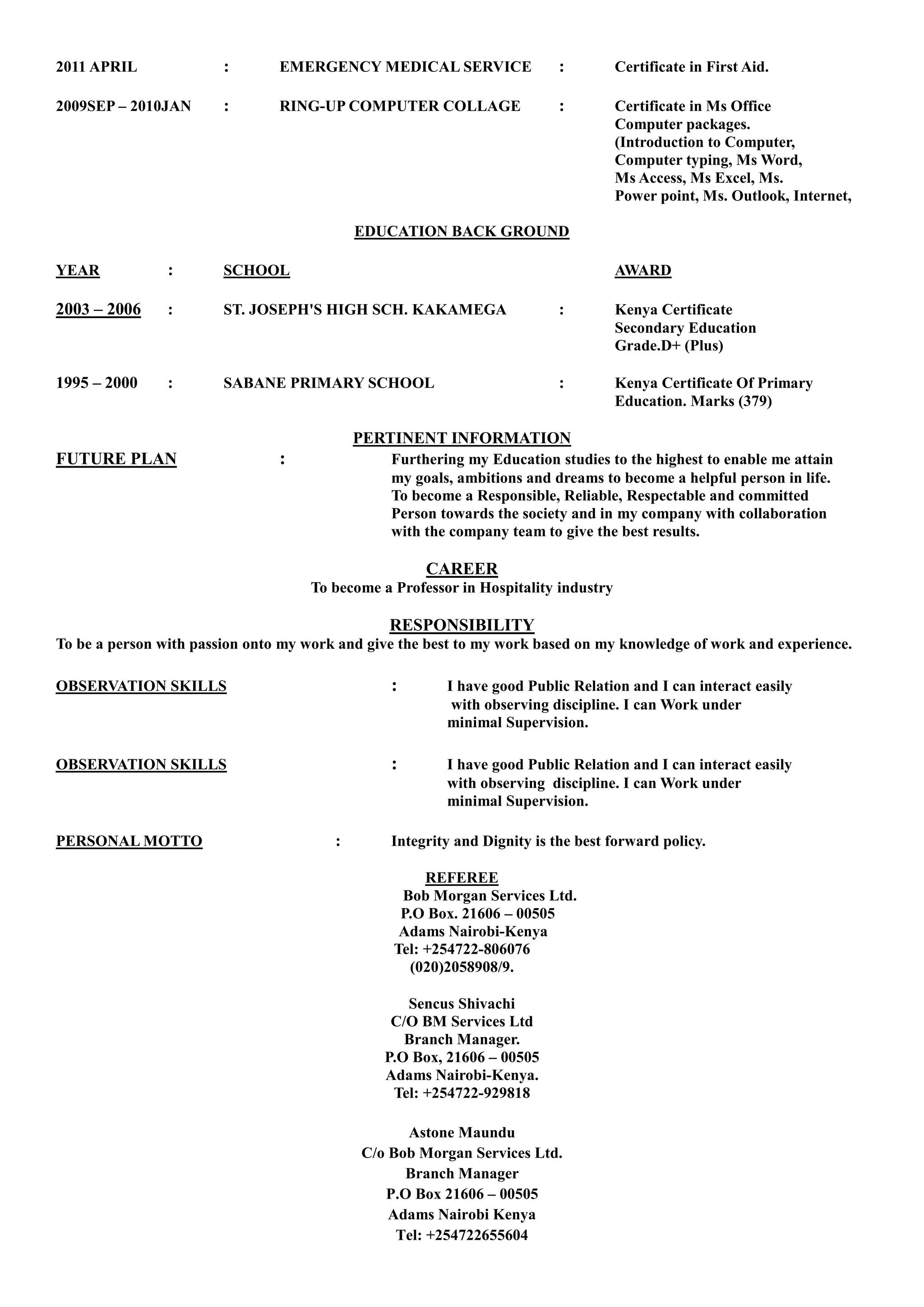 CURRICULUM VITAE OSCARAMBEYI OSCAR | PDF