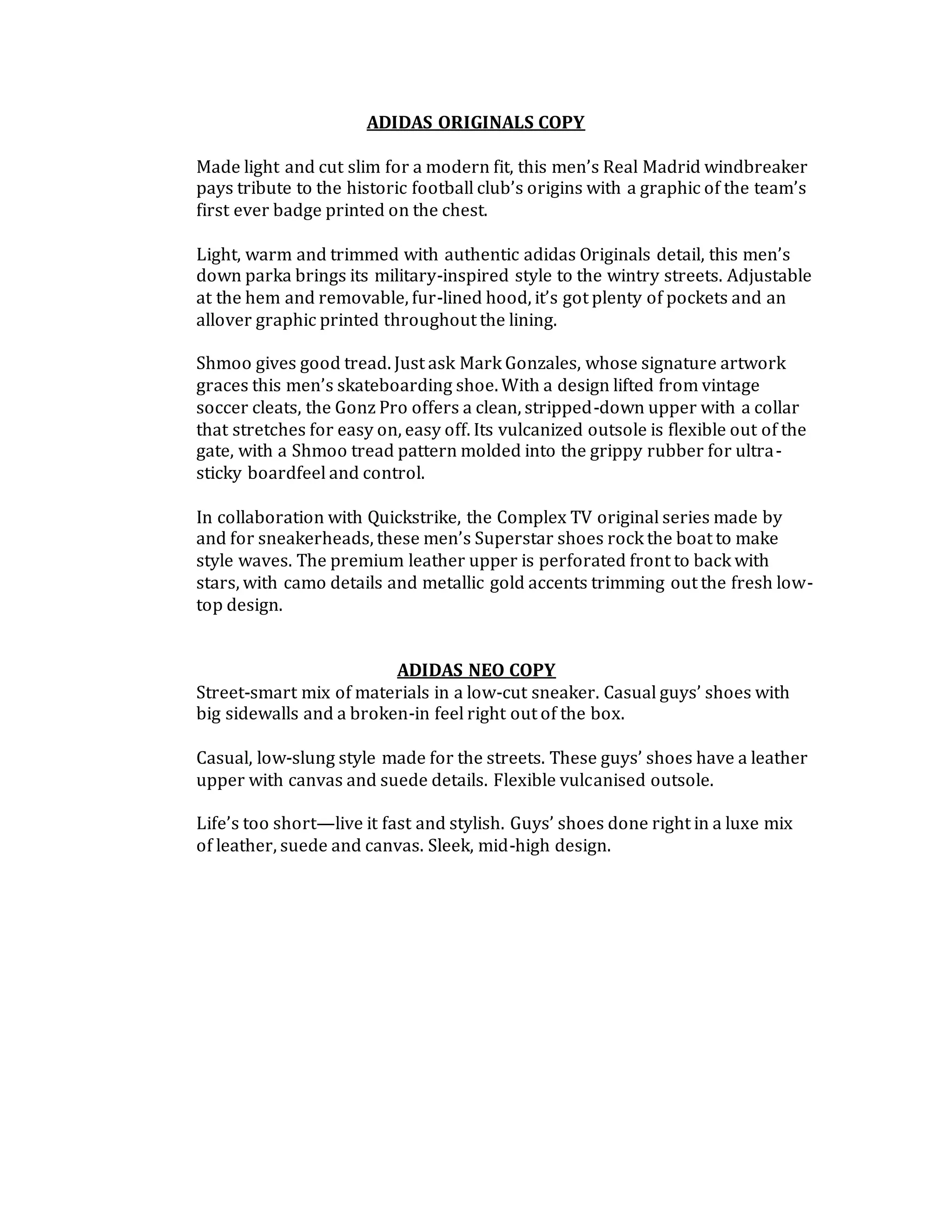 adidas Copy Samples | DOCX