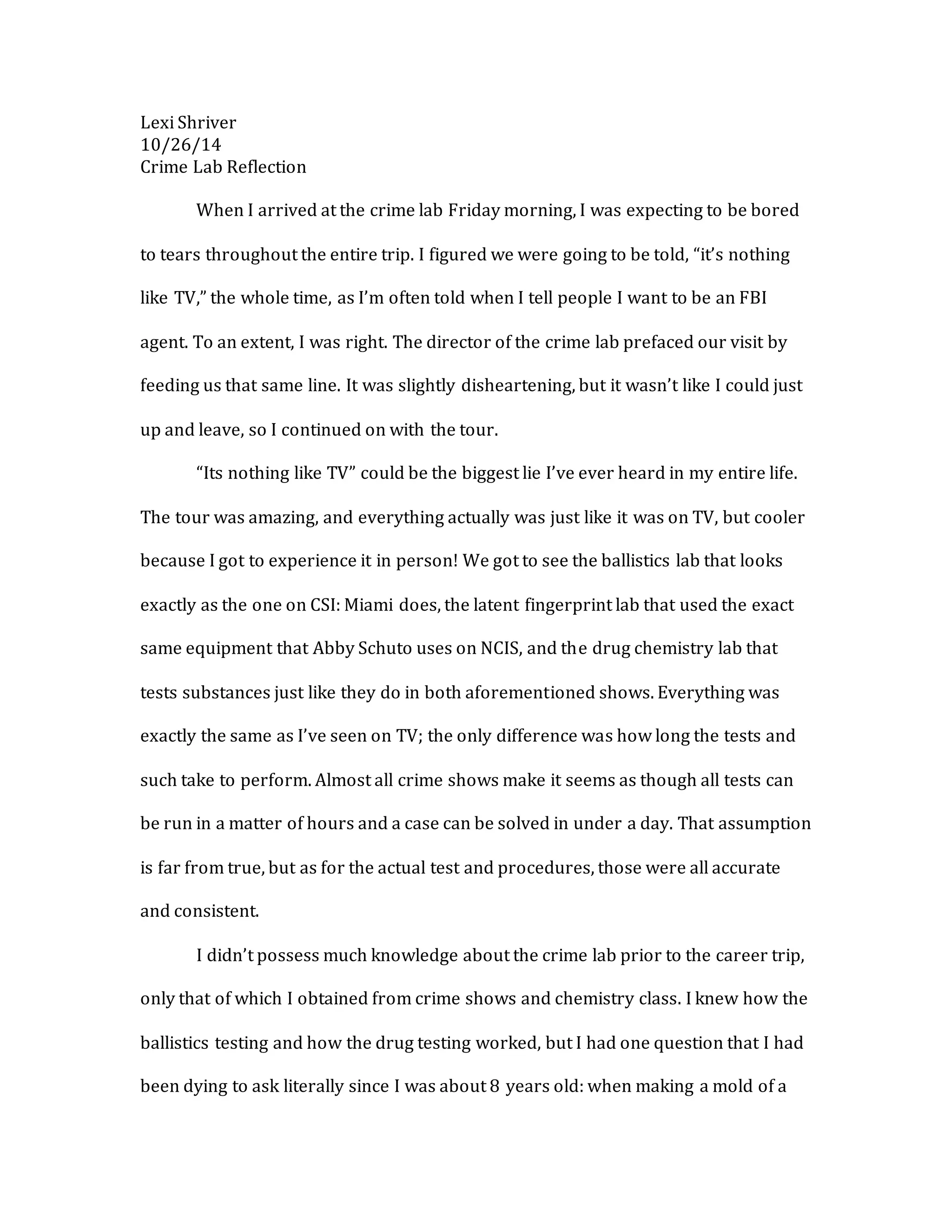 Crime Lab Reflection | PDF