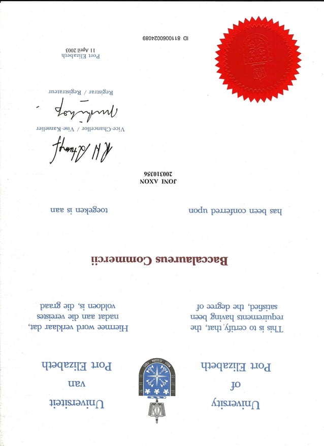 Joni Axon - UPE Bcom certificate | PDF