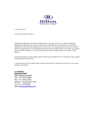 Recommendation letter from hilton | PDF