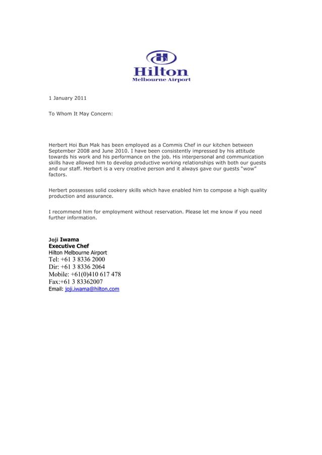 Recommendation letter from hilton | PDF