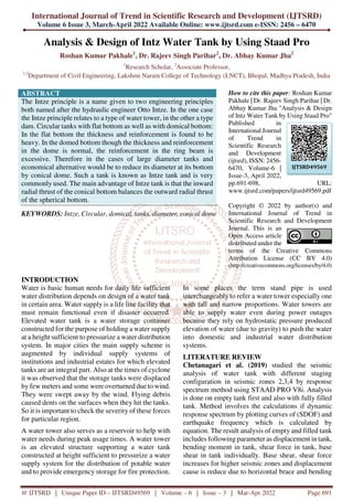 Analysis and Design of Intz Water Tank by Using Staad Pro | PDF