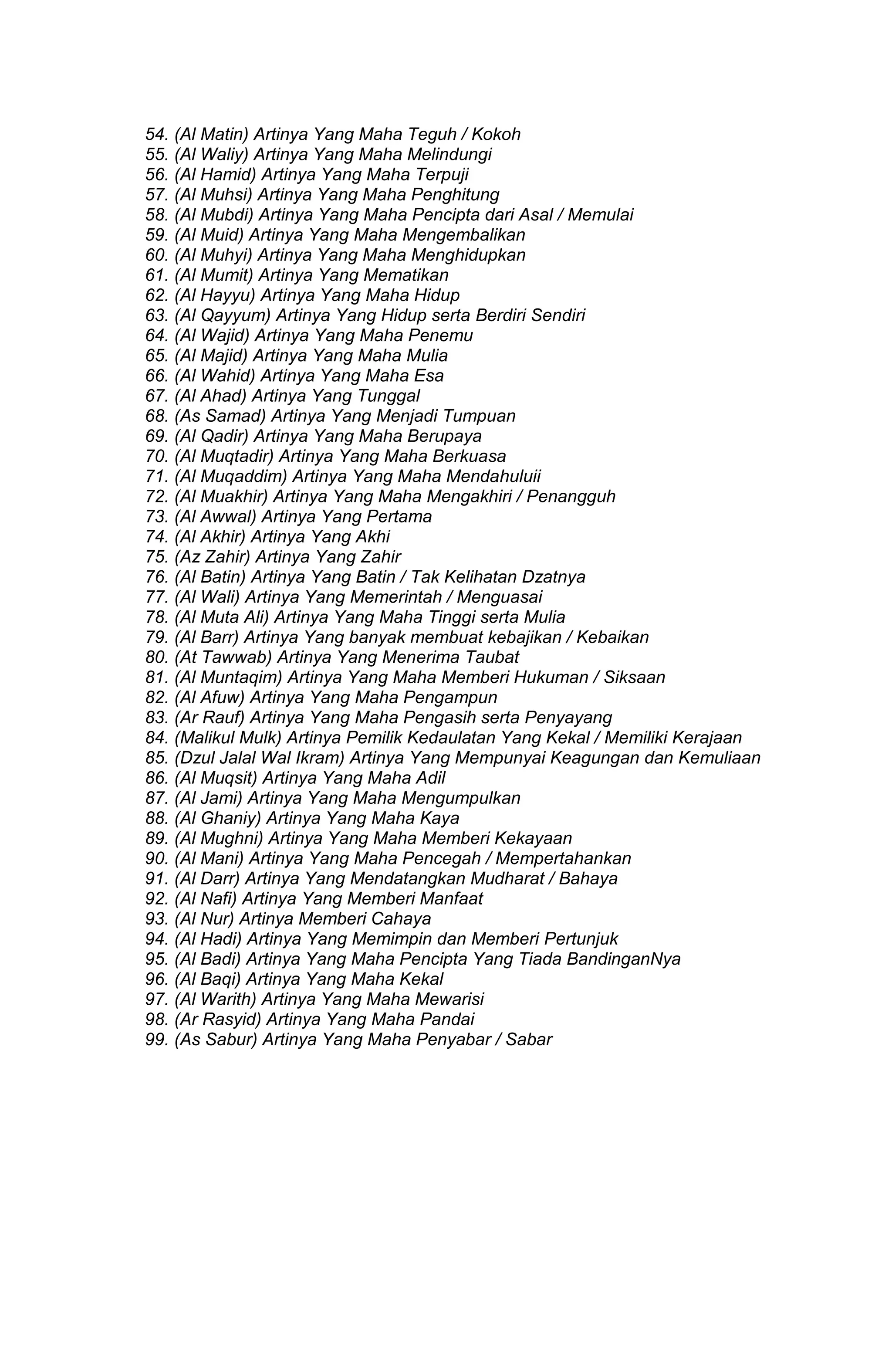 99 asmaul husna dan artinya | DOCX