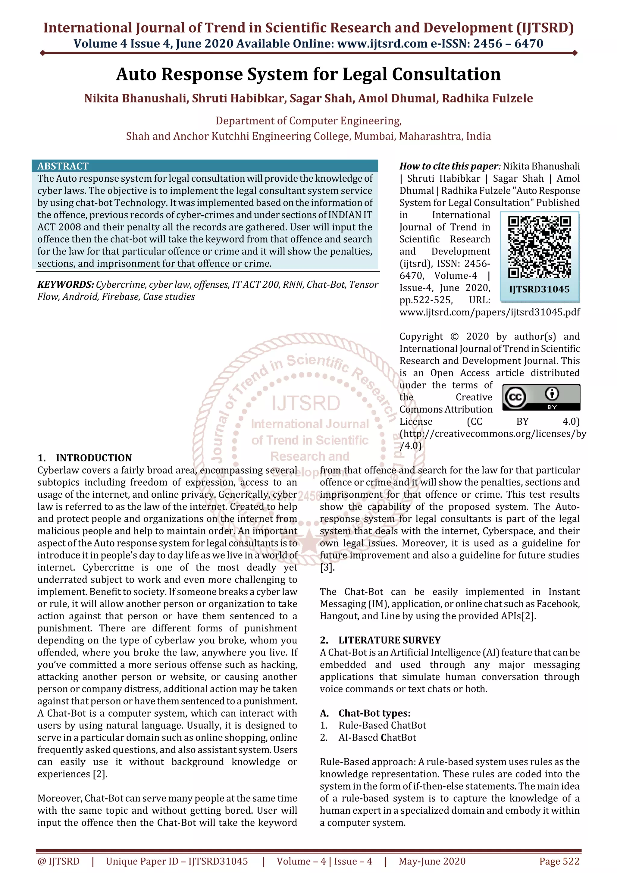 Auto Response System for Legal Consultation | PDF | Internet Safety ...