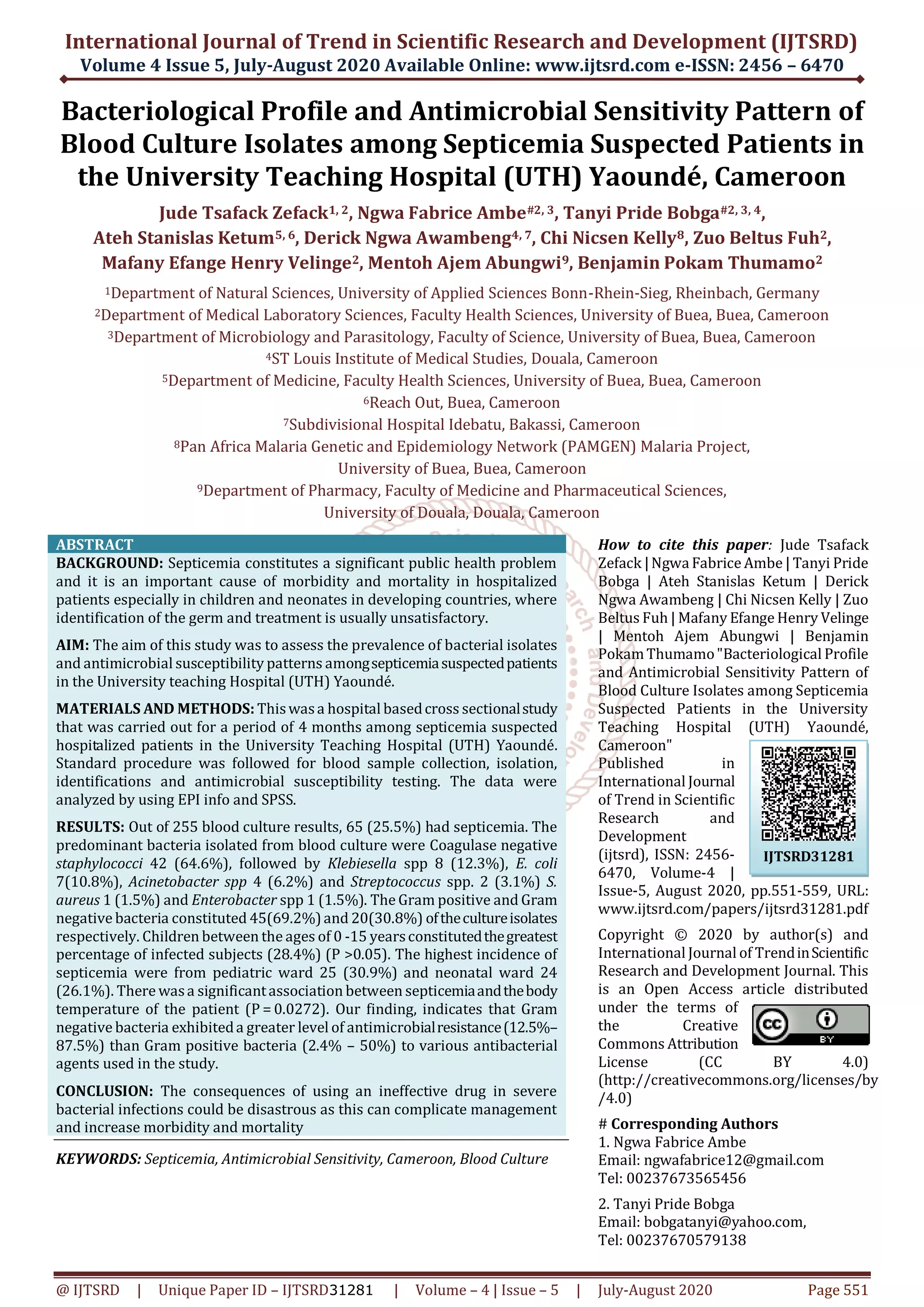 bacteriological profile and antimicrobial sensitivity pattern of blood ...