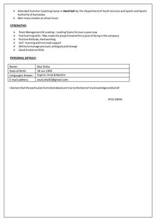 Atul Sinha - CV | PDF