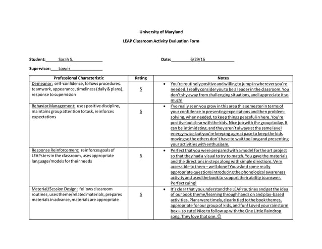 Activity.Rating Scale.Sarah | DOCX | Education