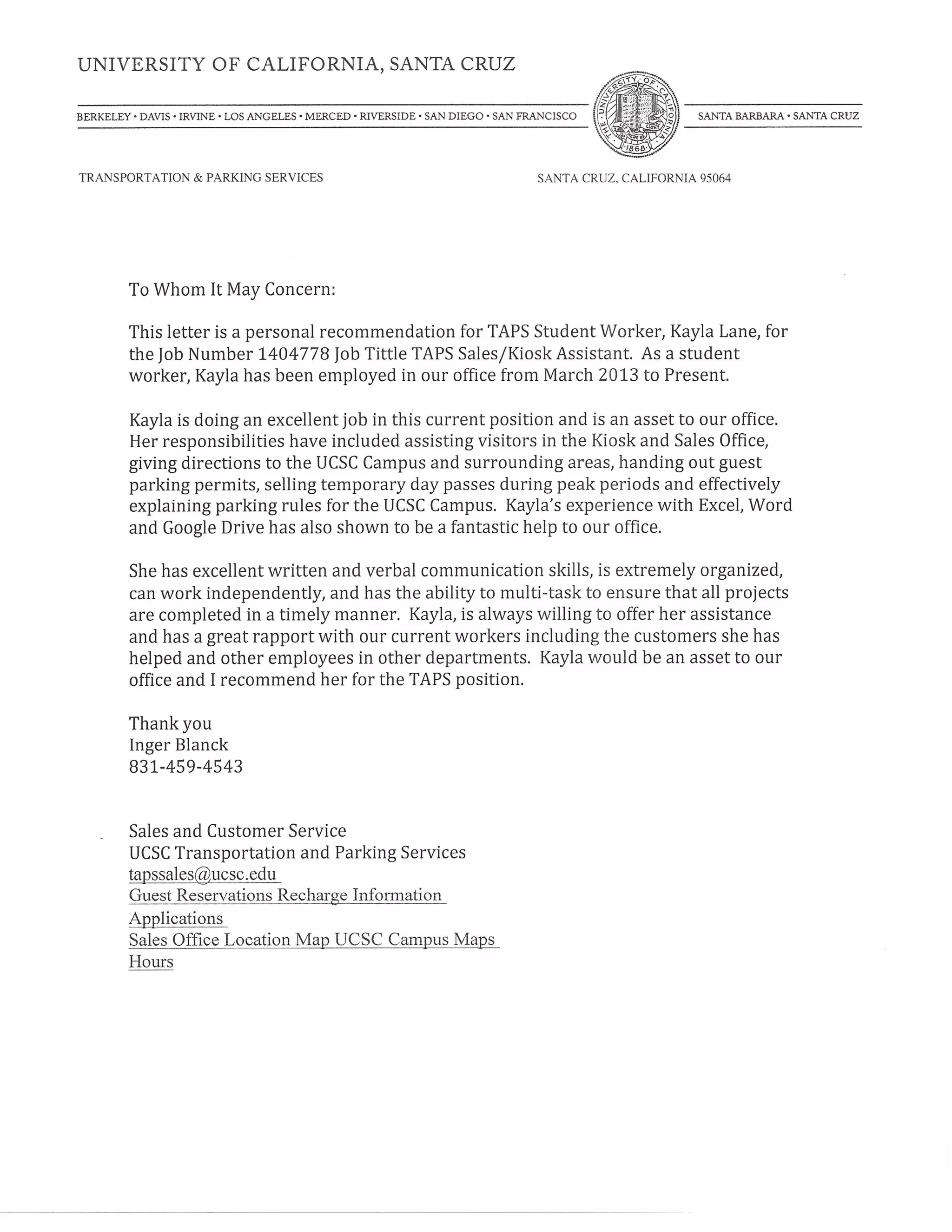 Inger Blanck Letter of Rec | PDF