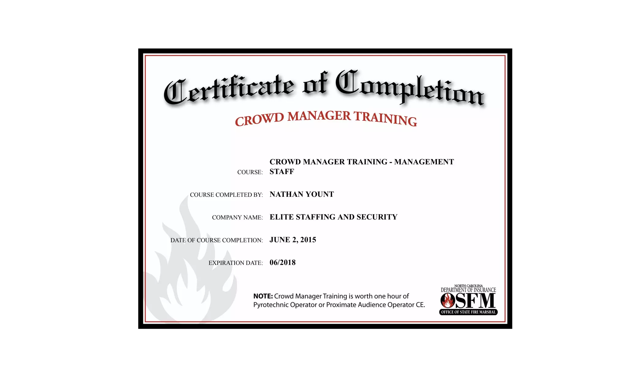 Nathan Yount - Crowd Manager Certificate (for Elite Staffing) | PDF