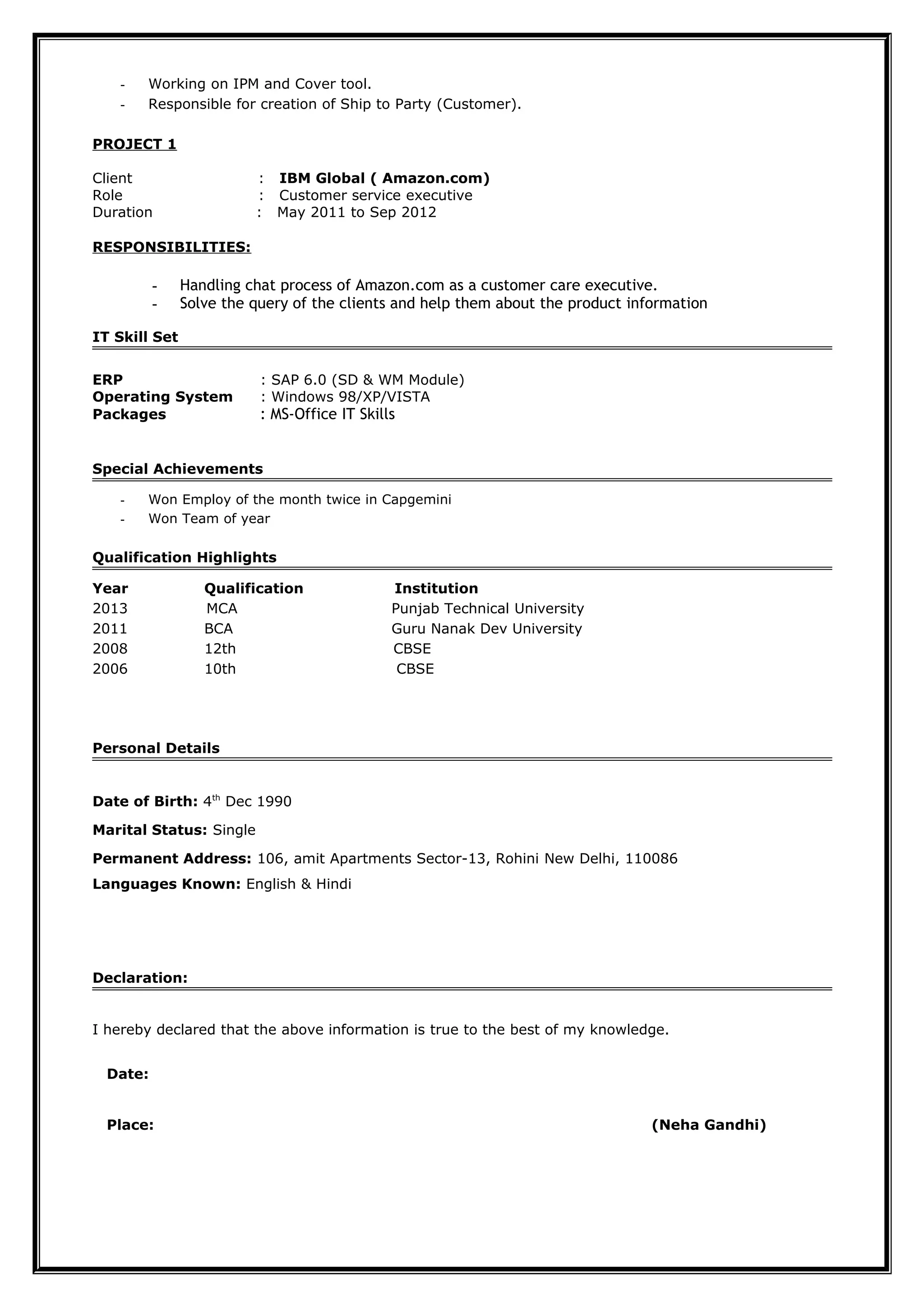 Neha Gandhi resume | DOC