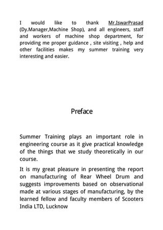 A Project on manufacturing of Rear Wheel Drum | PDF